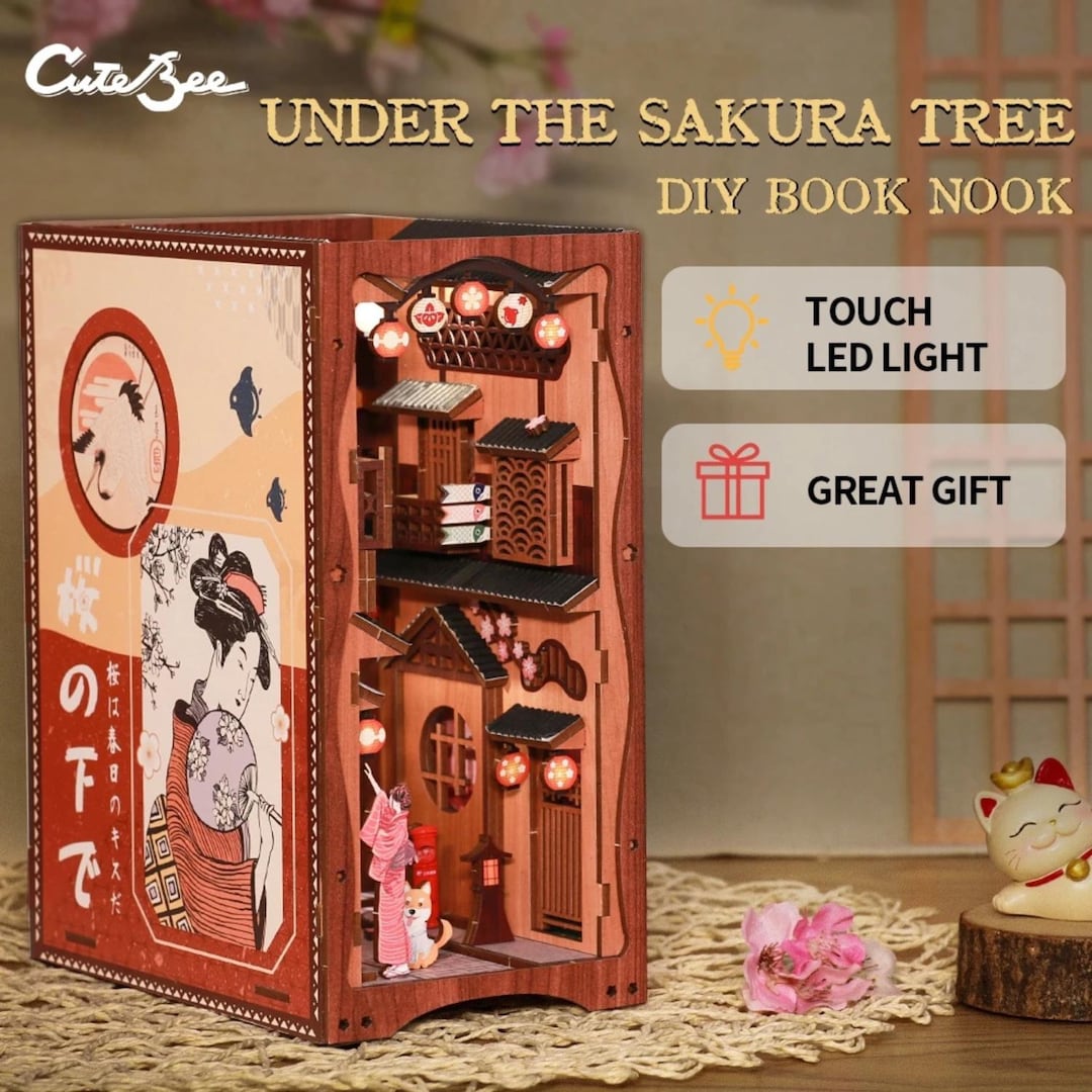 CUTEBEE DIY Book Nook Miniature House Bookshelf Diy Toys With LED Light ...