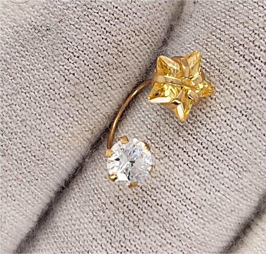 14K Real Yellow Gold Star Belly Ring, Small Dainy Navel Body Piercing ...