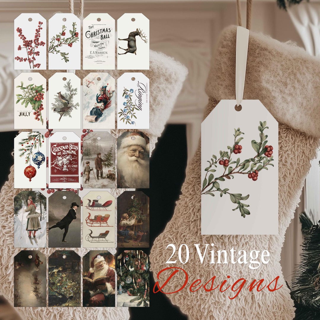 Christmas Gift Tags Printable Set of 20 Vintage Holiday Gift Tags ...