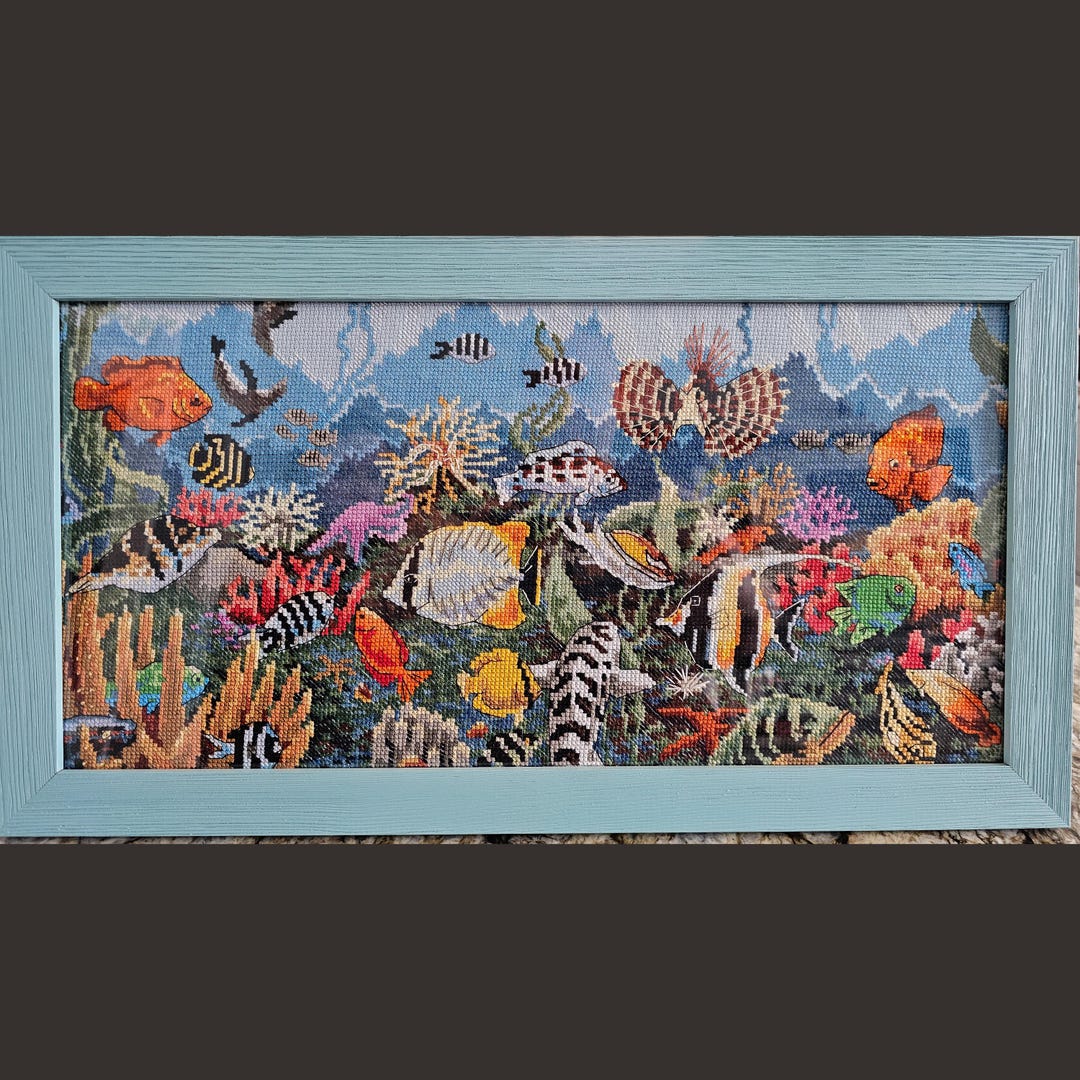 Underwater Aquarium Framed Cross Stitch - Etsy