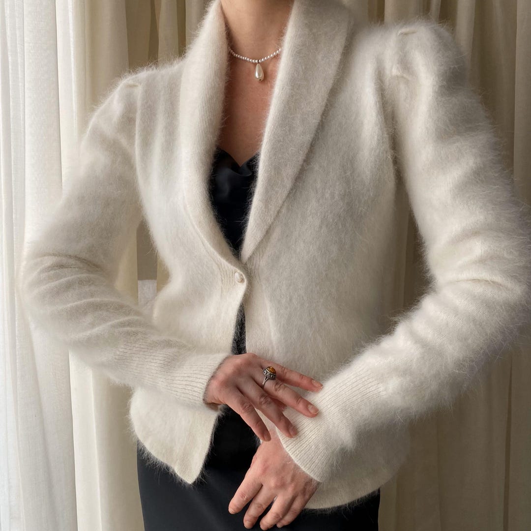 Vintage Monsoon 80% Angora Puffy Cardigan,milk Angora Puff Sleeve ...