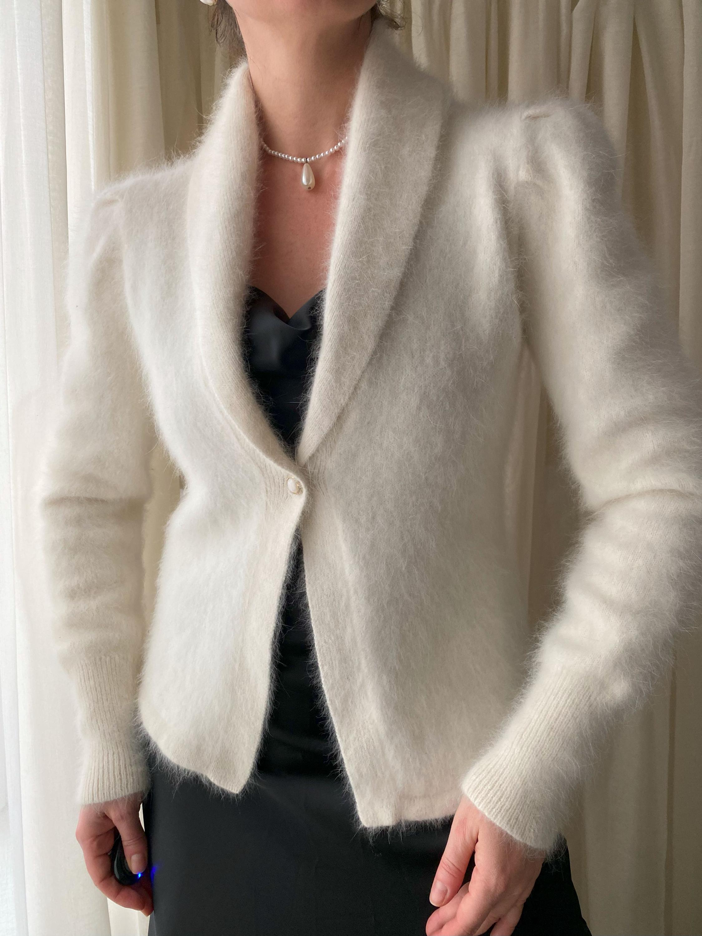 Vintage Monsoon 80% Angora Puffy Cardigan,milk Angora Puff Sleeve ...