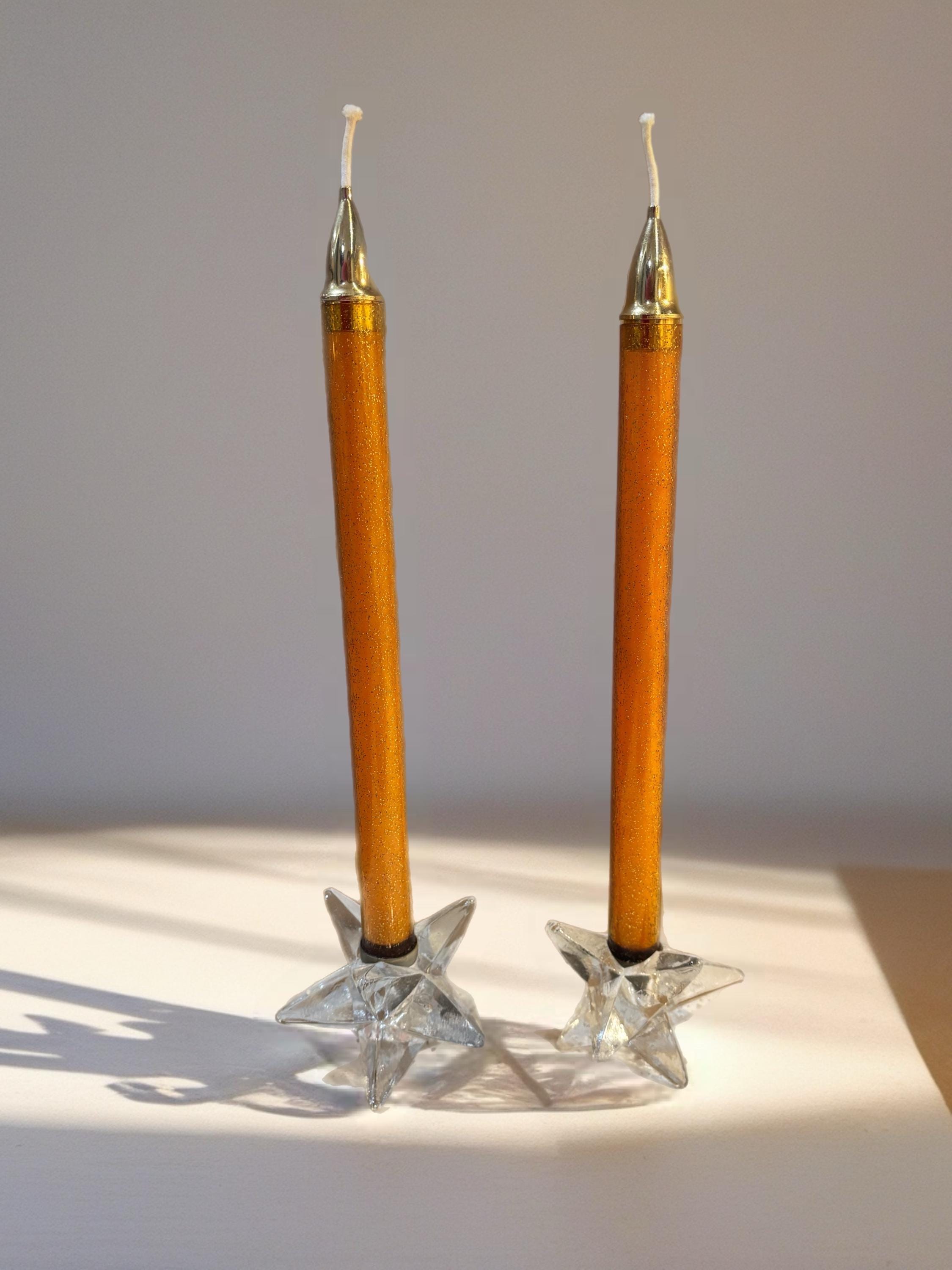 Midcentury Oil Candlestick Holders Orange and Gold Pair of Two - Etsy