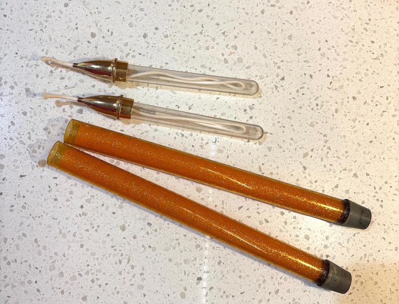Midcentury Oil Candlestick Holders Orange and Gold Pair of Two - Etsy