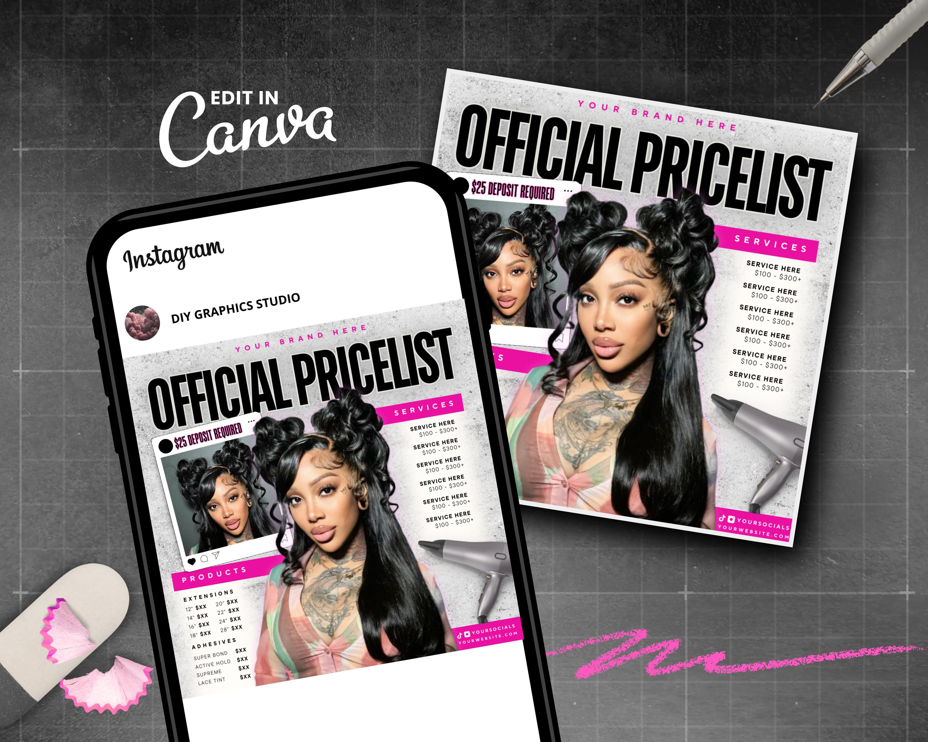Hair Price List, Beauty Service Price List, Price List Template ...