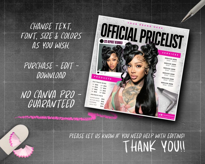 Hair Price List, Beauty Service Price List, Price List Template, Pricing Guide, Hair, Nails ...