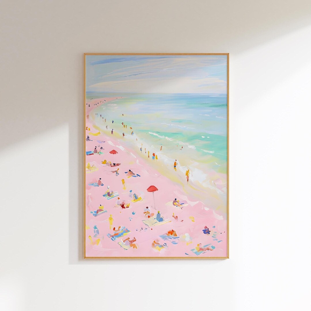 Beachy Wall Art Pink Beach Decor College Apartment Poster Pink Trendy ...