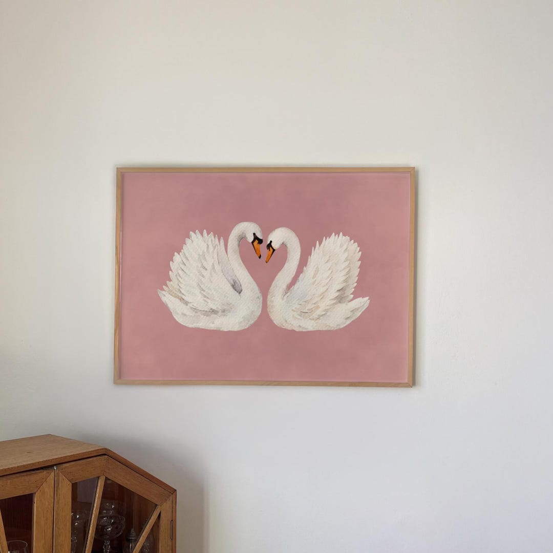 Vintage Soft Pink Swan Printable Wall Art Bird Cottage Core Painting ...