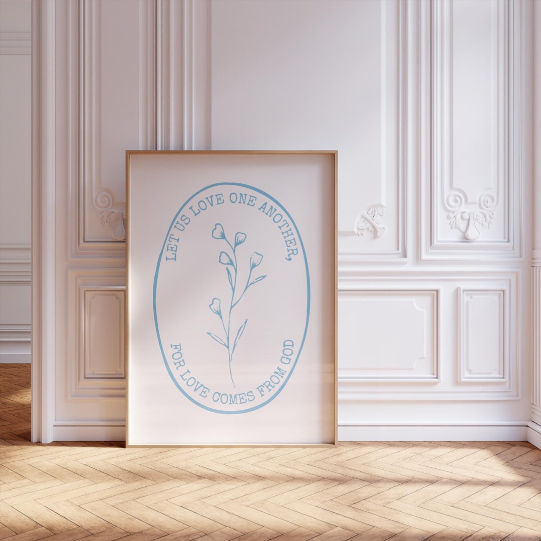 Light Blue Christian Nursery Decor Vintage Flower Bible Verse Print ...