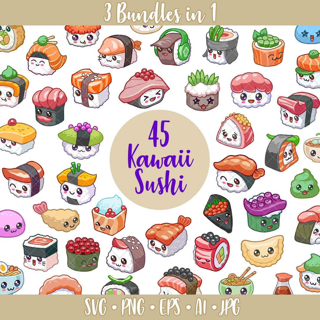 Kawaii Sushi Big Bundle SVG, Japanese Food, Sushi Bundle Svg, Cute Food ...