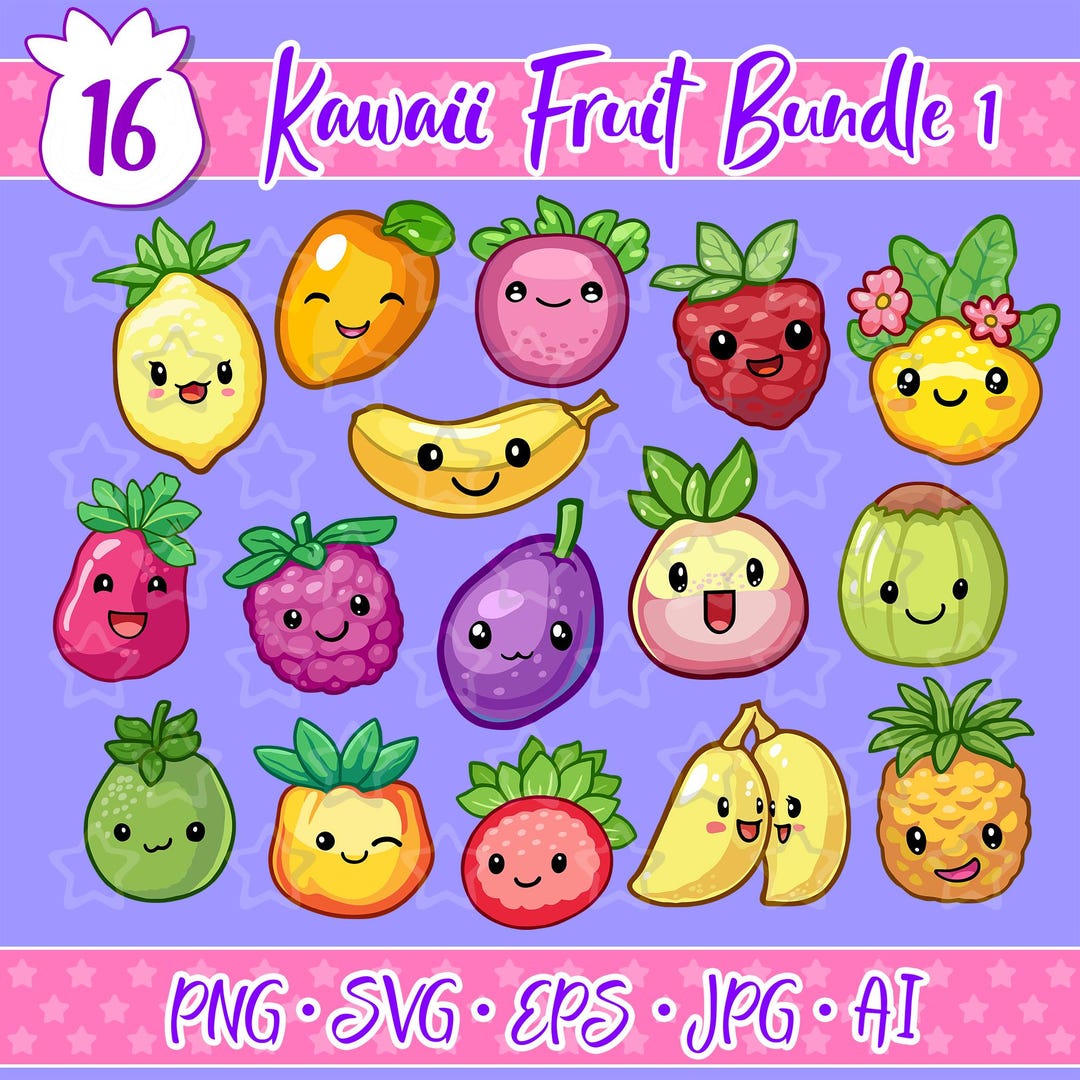Kawaii Fruit Bundle SVG - Etsy