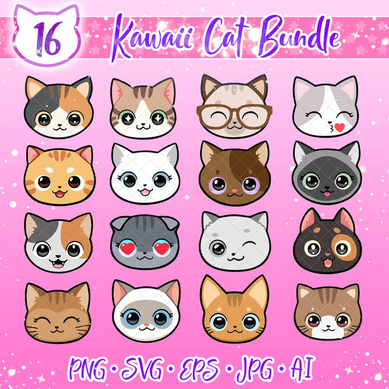 Kawaii Cat Bundle SVG - Etsy