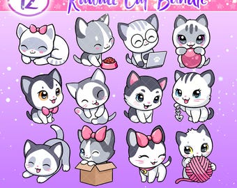 Kawaii Cat Bundle SVG - Etsy