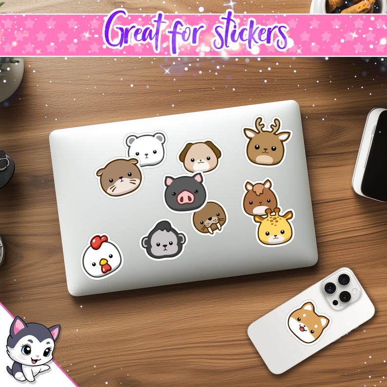 BIG Animal SVG Bundle, 36 Animal Stickers, Cute Animals PNG, Zoo Svg ...