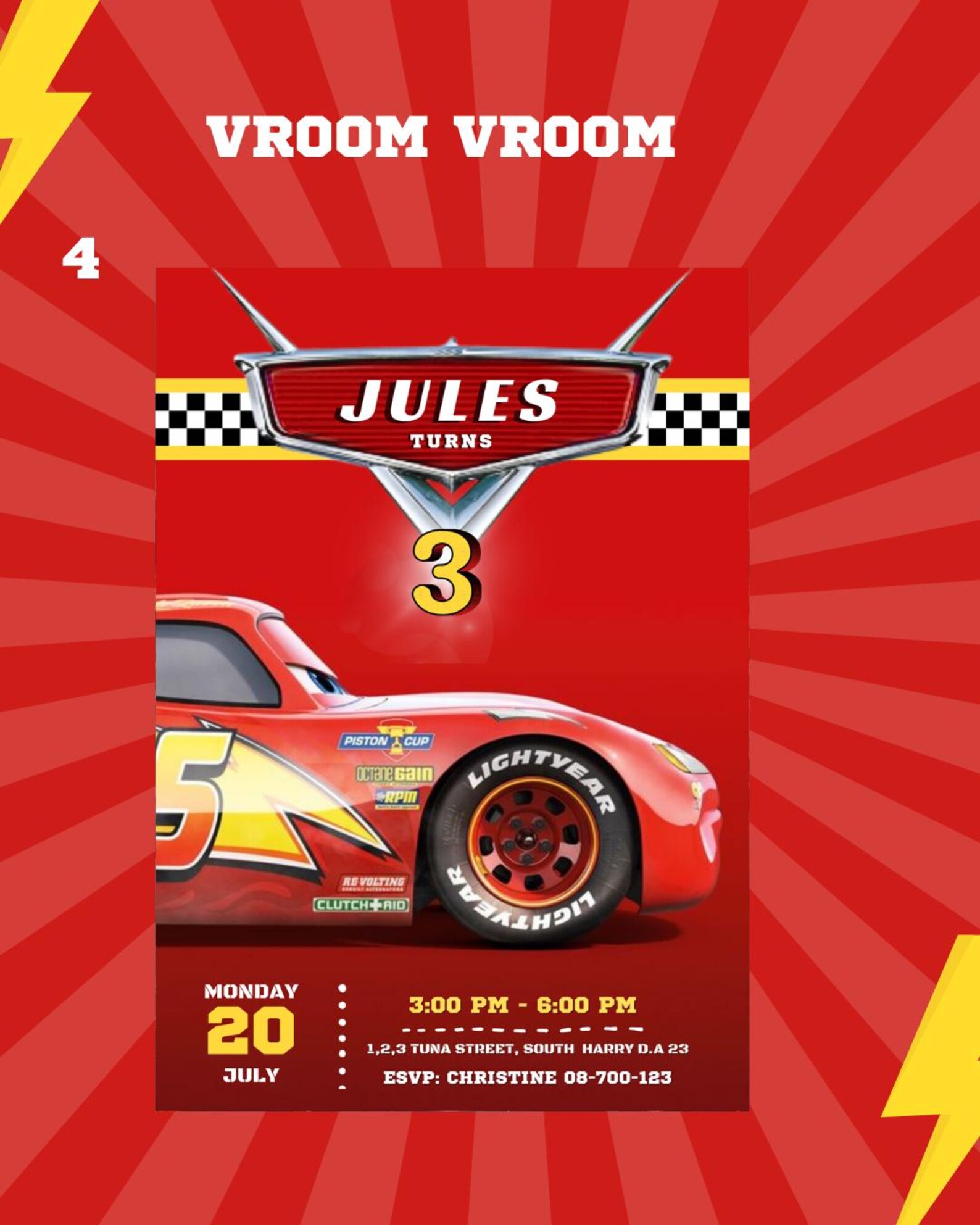 Racing Cars Party Invitation Amazing Lightning Race Cars EDITABLE ...