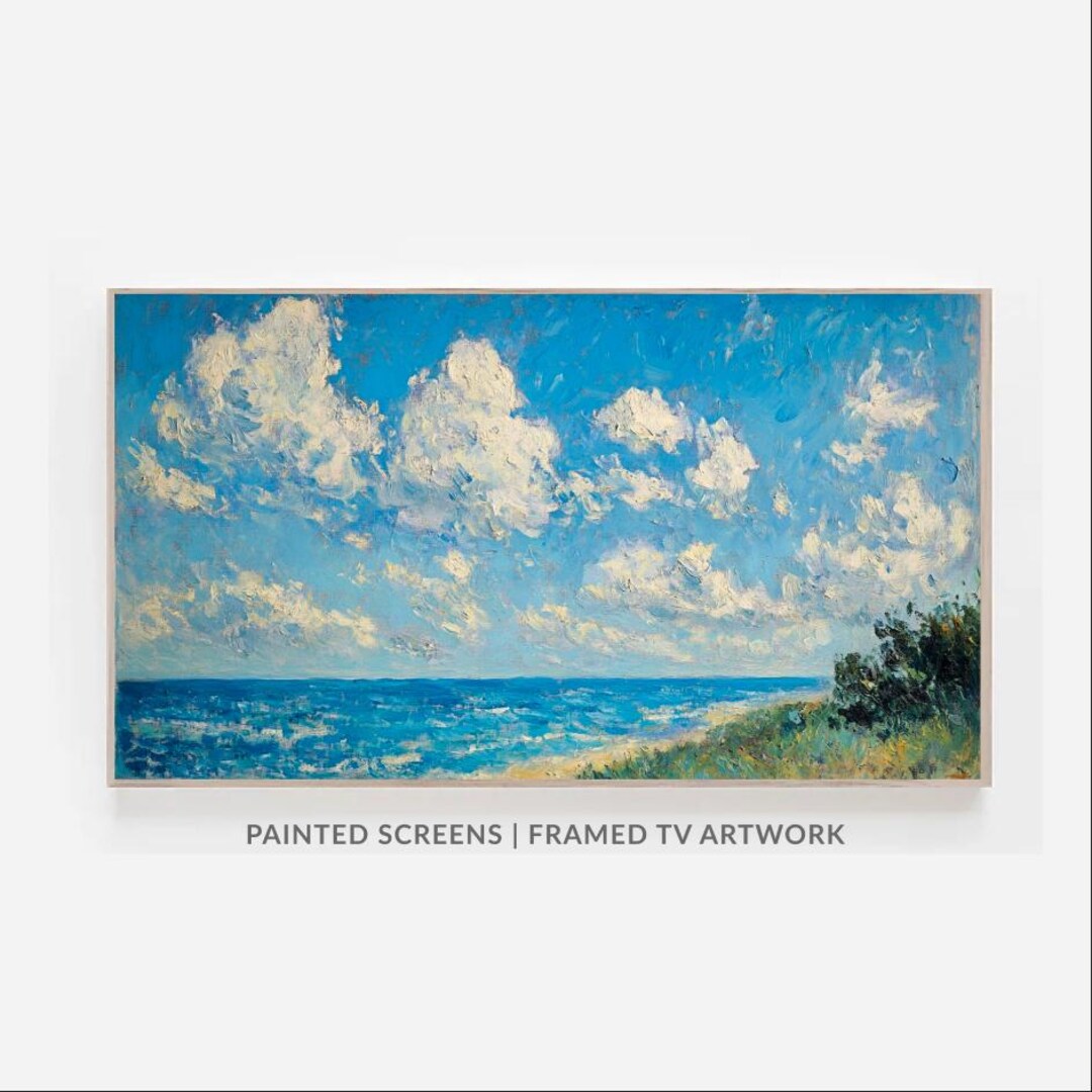 Samsung Frame TV Art | Oil Canvas Painting of Clouds on Blue Sky | 16x9 ...