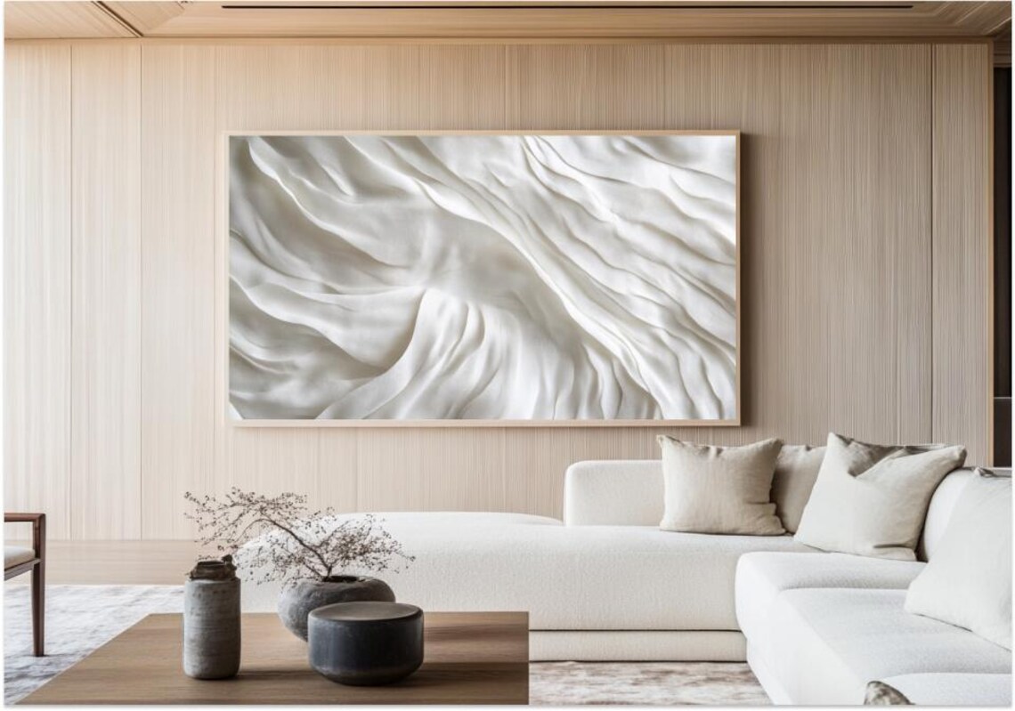 White Abstract Waves Background TV Art, Beautiful Samsung Frame TV ...