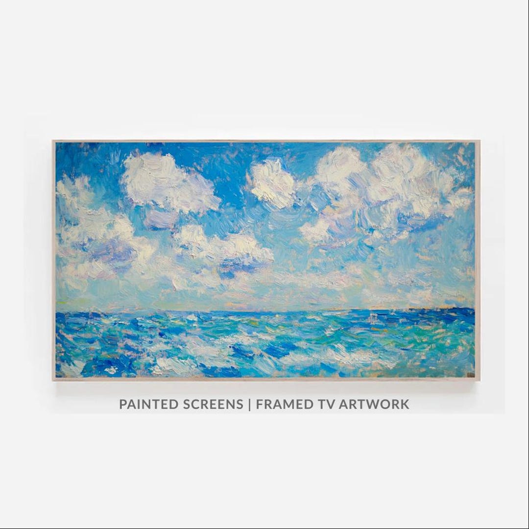 Samsung Frame TV Art | Oil Canvas Painting of Clouds on Blue Sky | 16x9 ...