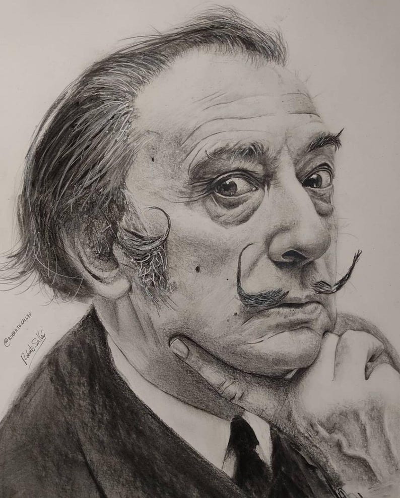SALVADOR DALÍ Pencil and Charcoal Drawing Exclusive Art - Etsy