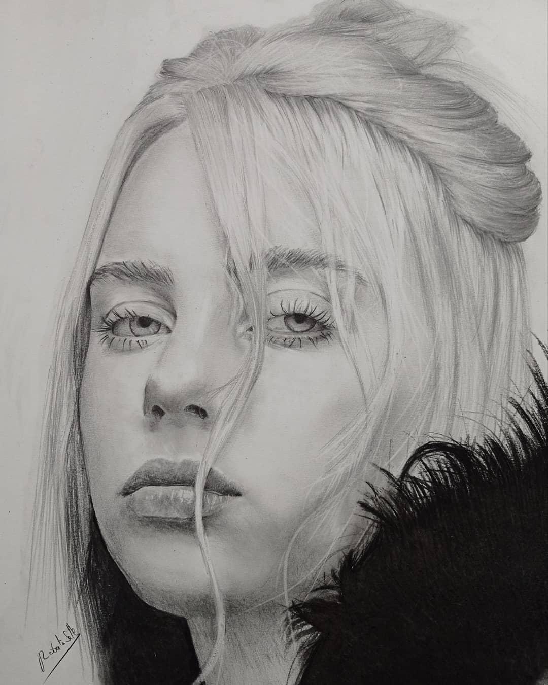 BILLIE EILISH Pencil and Charcoal Drawing Exclusive Art - Etsy