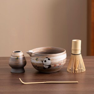 Hand-painted Cute Panda Ceramic Matcha Bowl With Bamboo Whisk and ...
