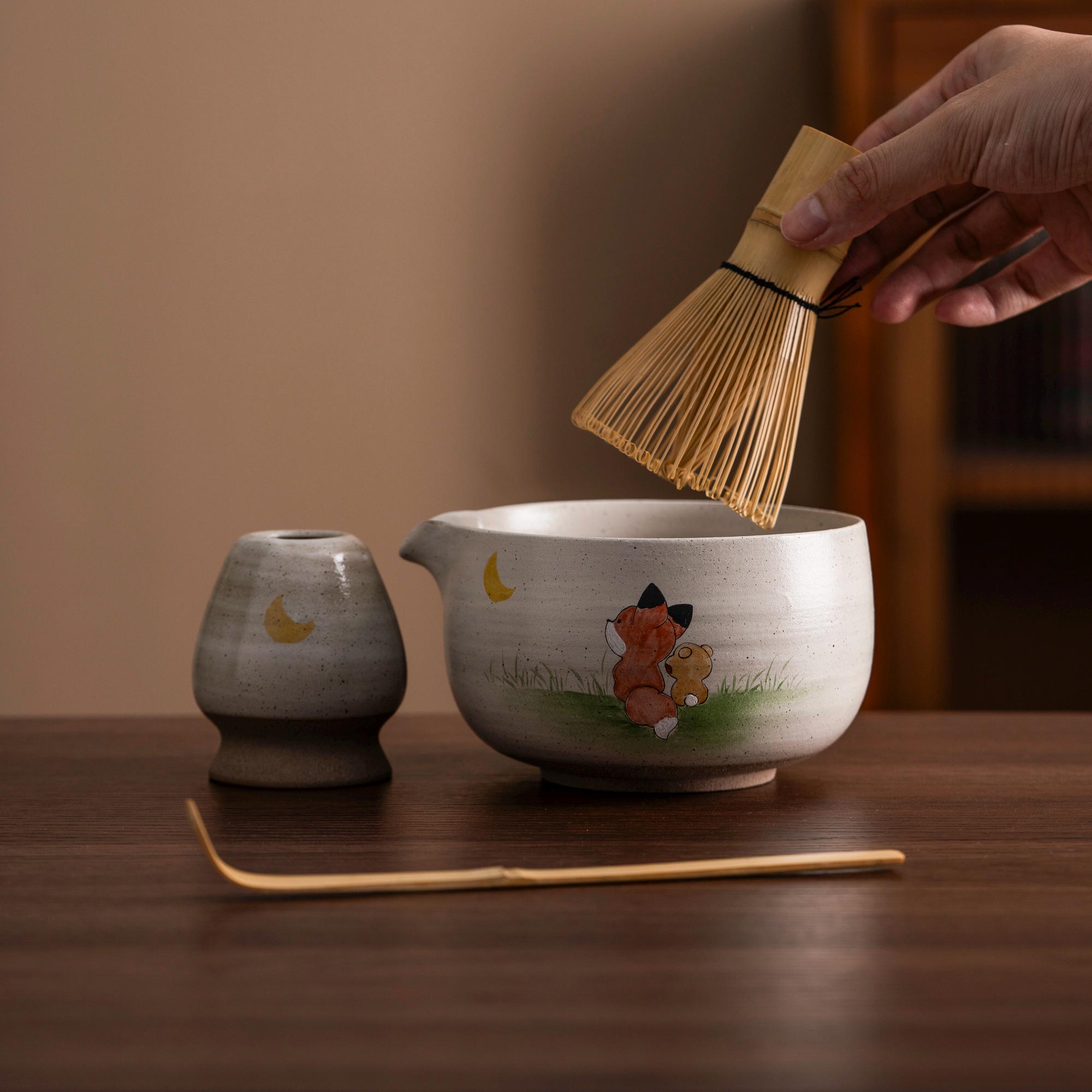 Hand-painted Fox Ceramic Matcha Bowl Set With Bamboo Whisk - Etsy