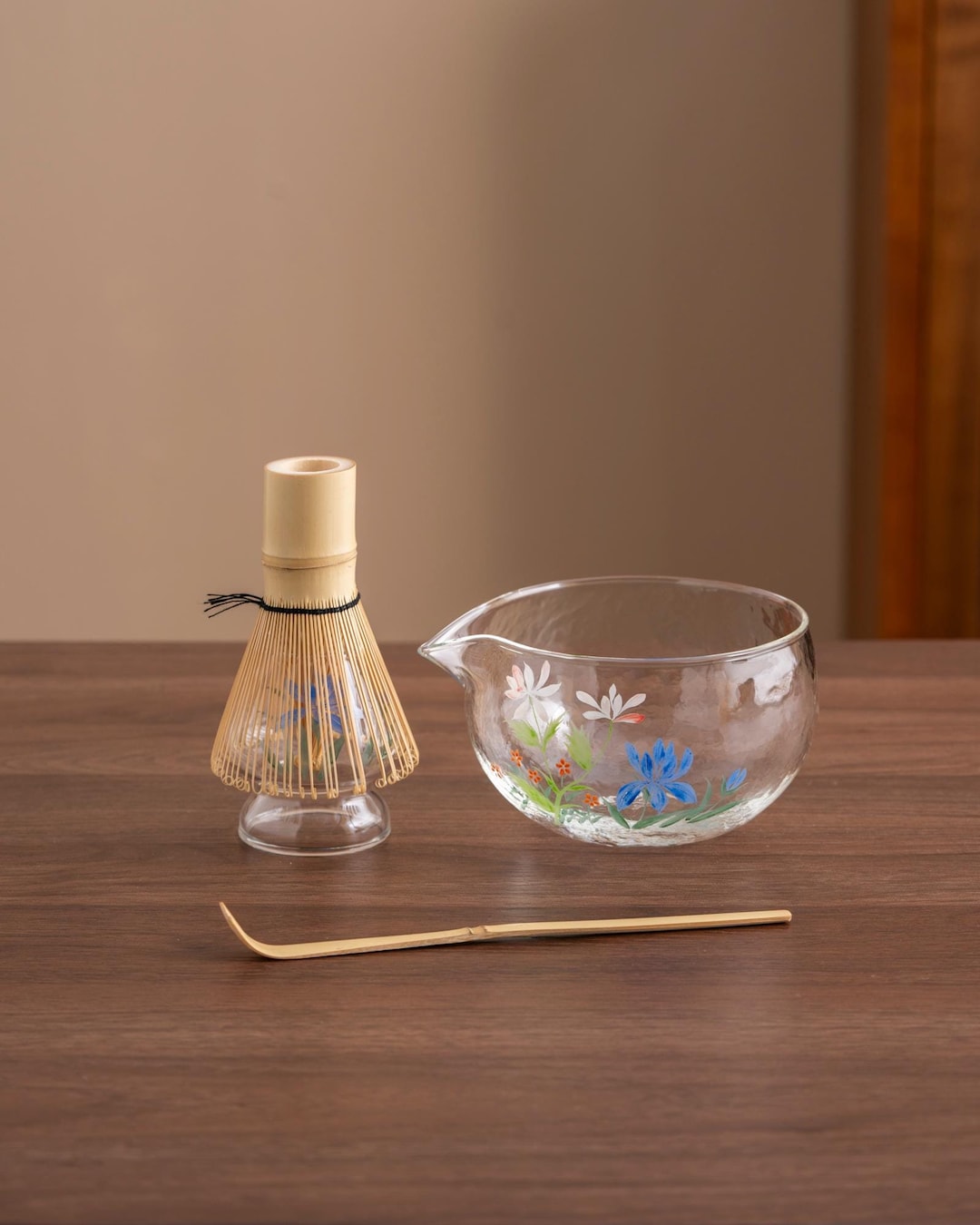Hand-painted Flower Glass Matcha Bowl With Bamboo Whisk and Chasen ...
