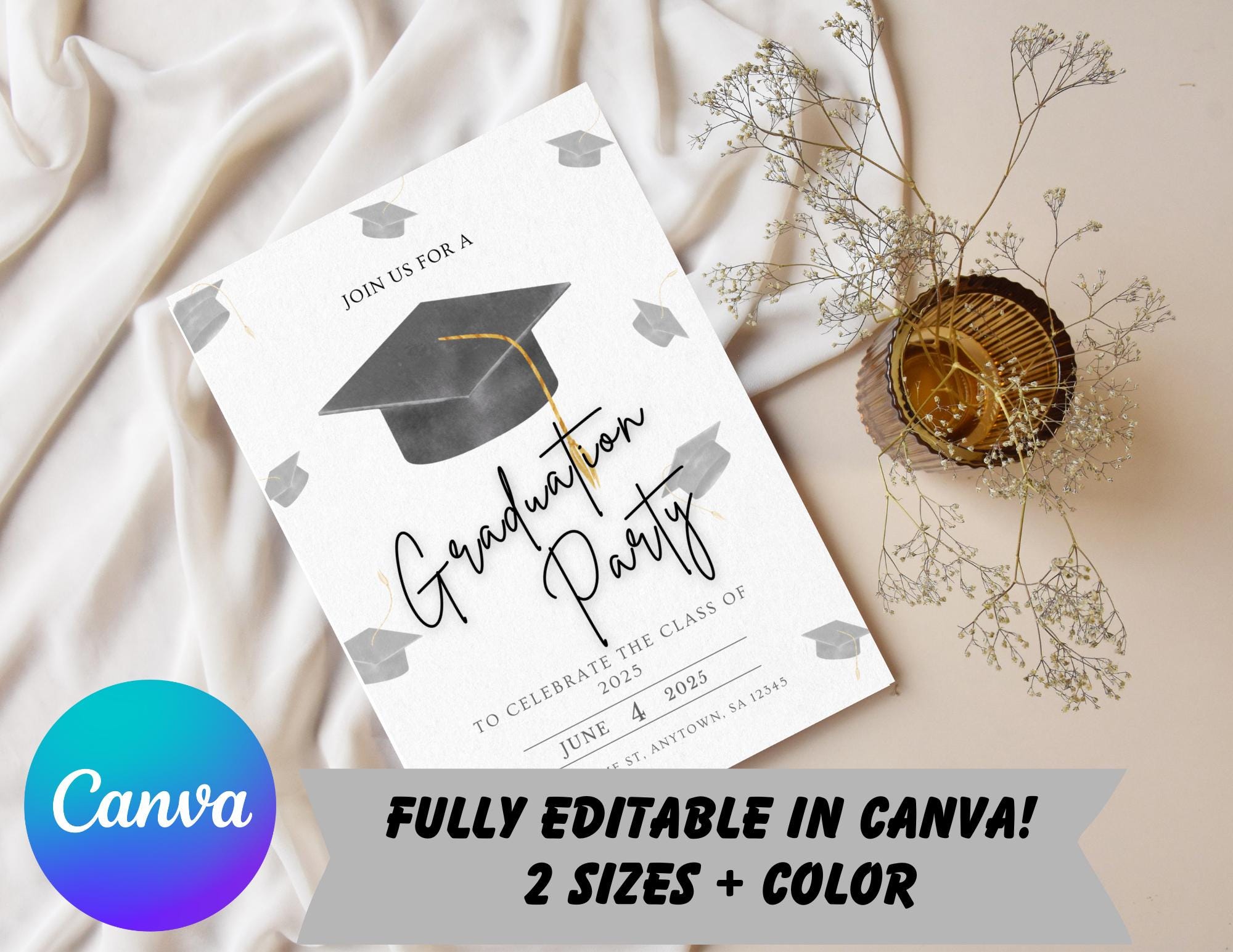 Editable Graduation Party Invitation Template: Canva Printable (digital ...