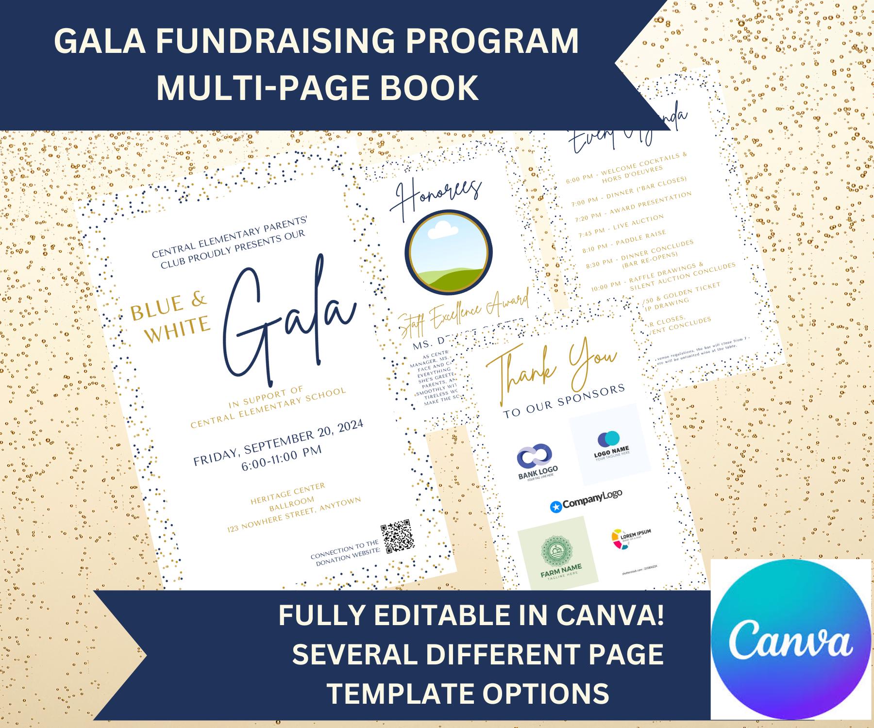 Gala Program Ad Book, Blue & White Design (5.5x8.5, Canva Template) - Etsy