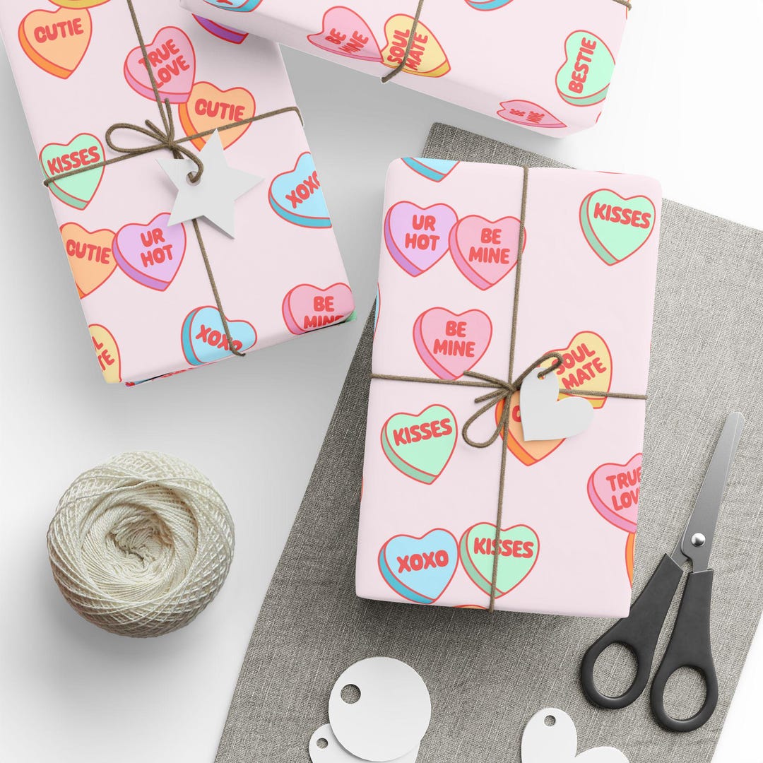 Retro Conversation Hearts Gift Wrap for Holidays, Vintage Gift Wrap for ...