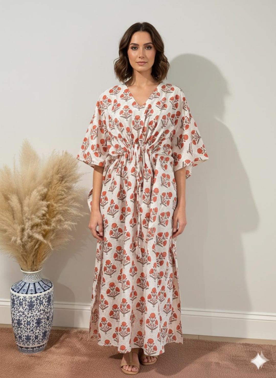 Cotton Kaftan Fall Style, Hawaiian Mumu Dress, Flower Print Cotton ...