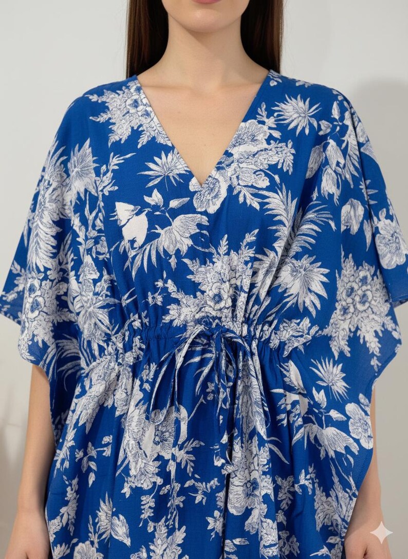 Handmade Tropical Kaftan Maxi Dress | Bright Blue Vacation Kaftan ...