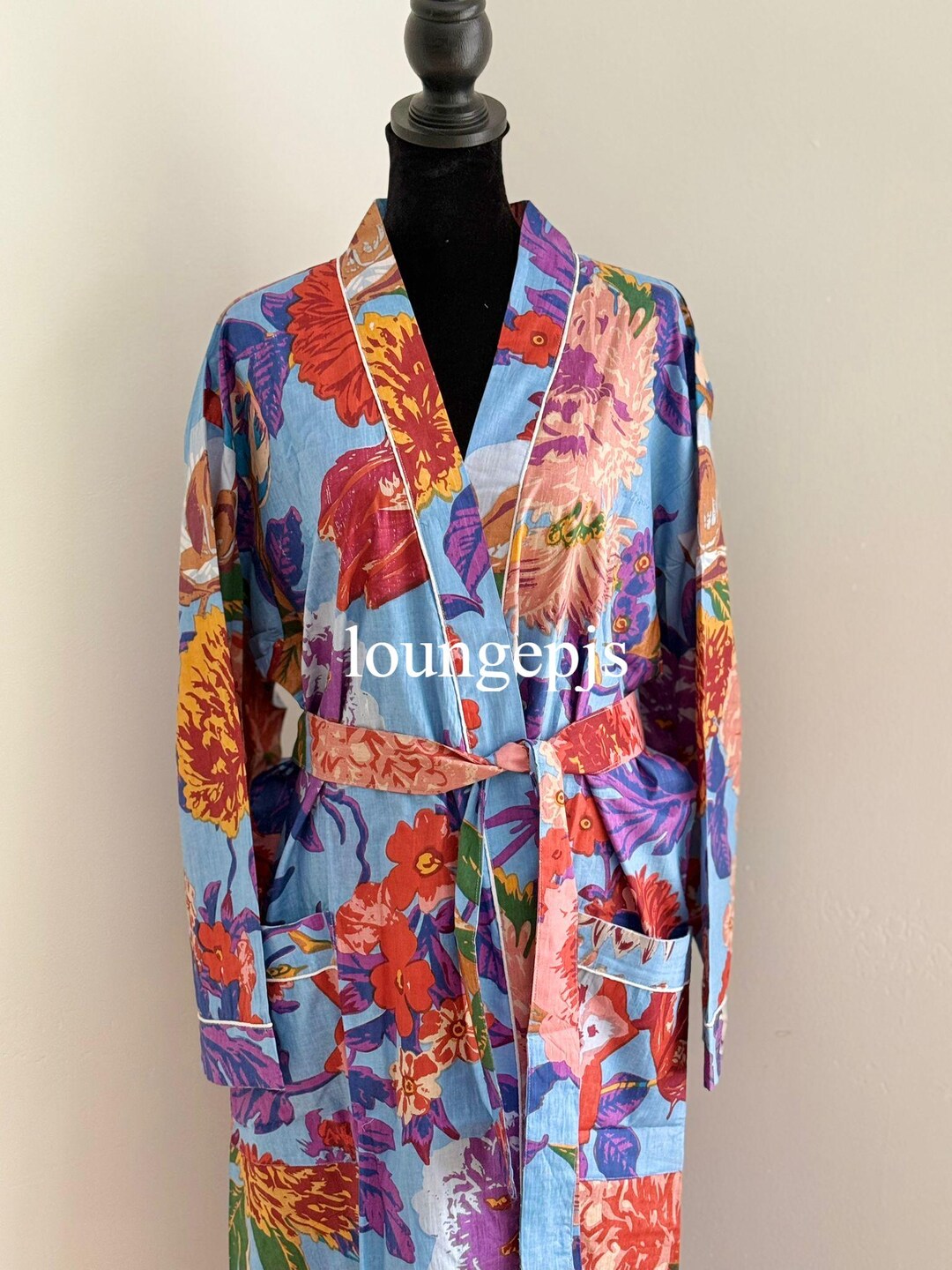 Flower Kimono Robe, Women Dressing Gown, Block Print Bridesmaid Robe ...