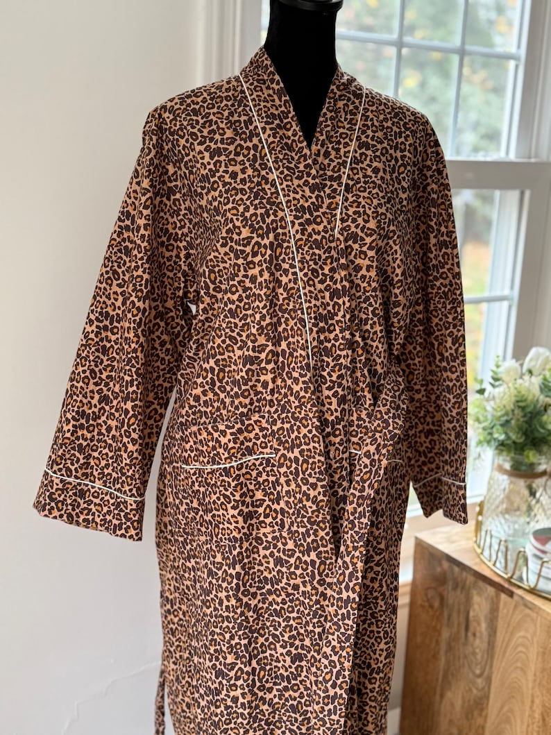 Leopard Print Cotton Kimono Robe, Hand Block Print, Lightweight ...