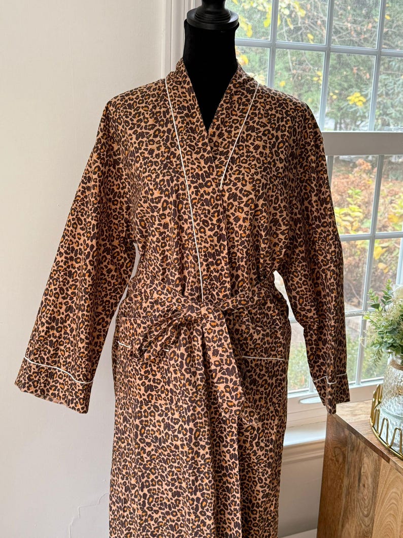 Leopard Print Cotton Kimono Robe, Hand Block Print, Lightweight ...