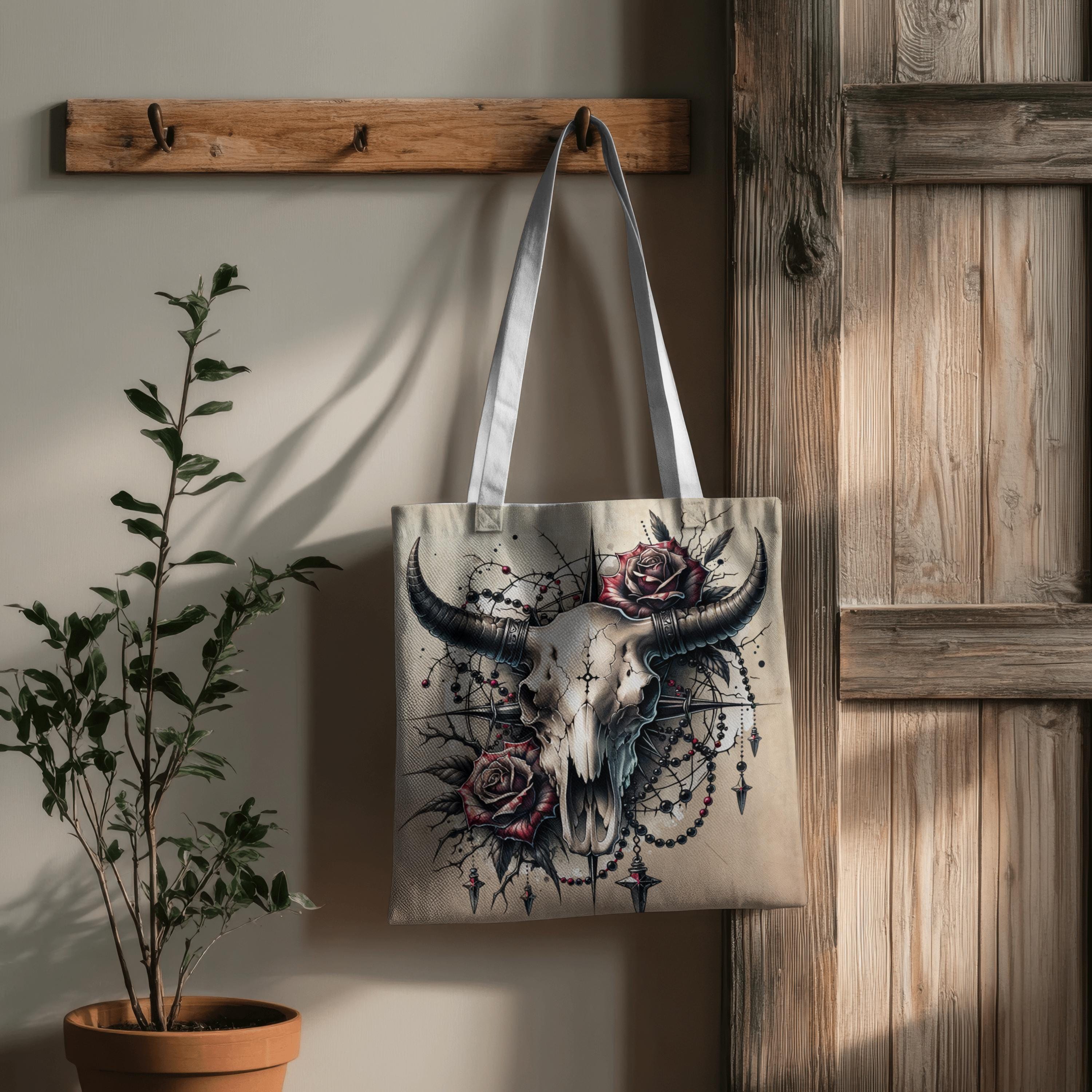 Western Cow Skull Clipart With Bold Roses and Hanging Beads, Edgy High ...