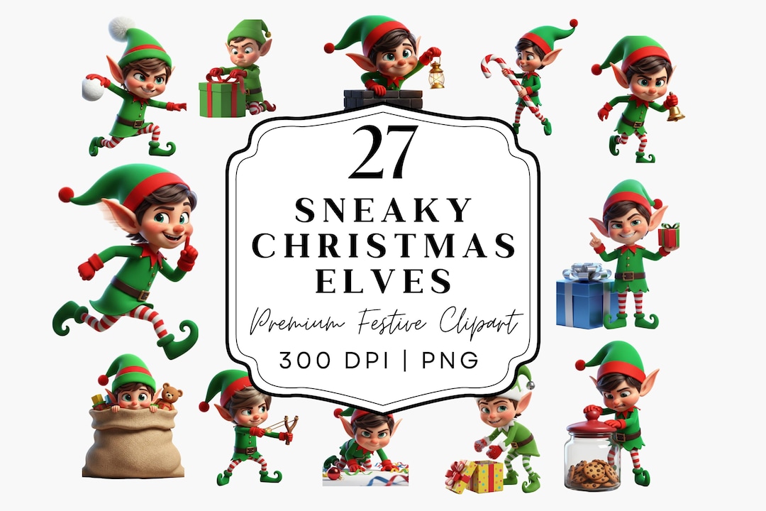 27 Cute 3D Sneaky Elf Clipart | Premium Christmas Sublimation PNG - Etsy