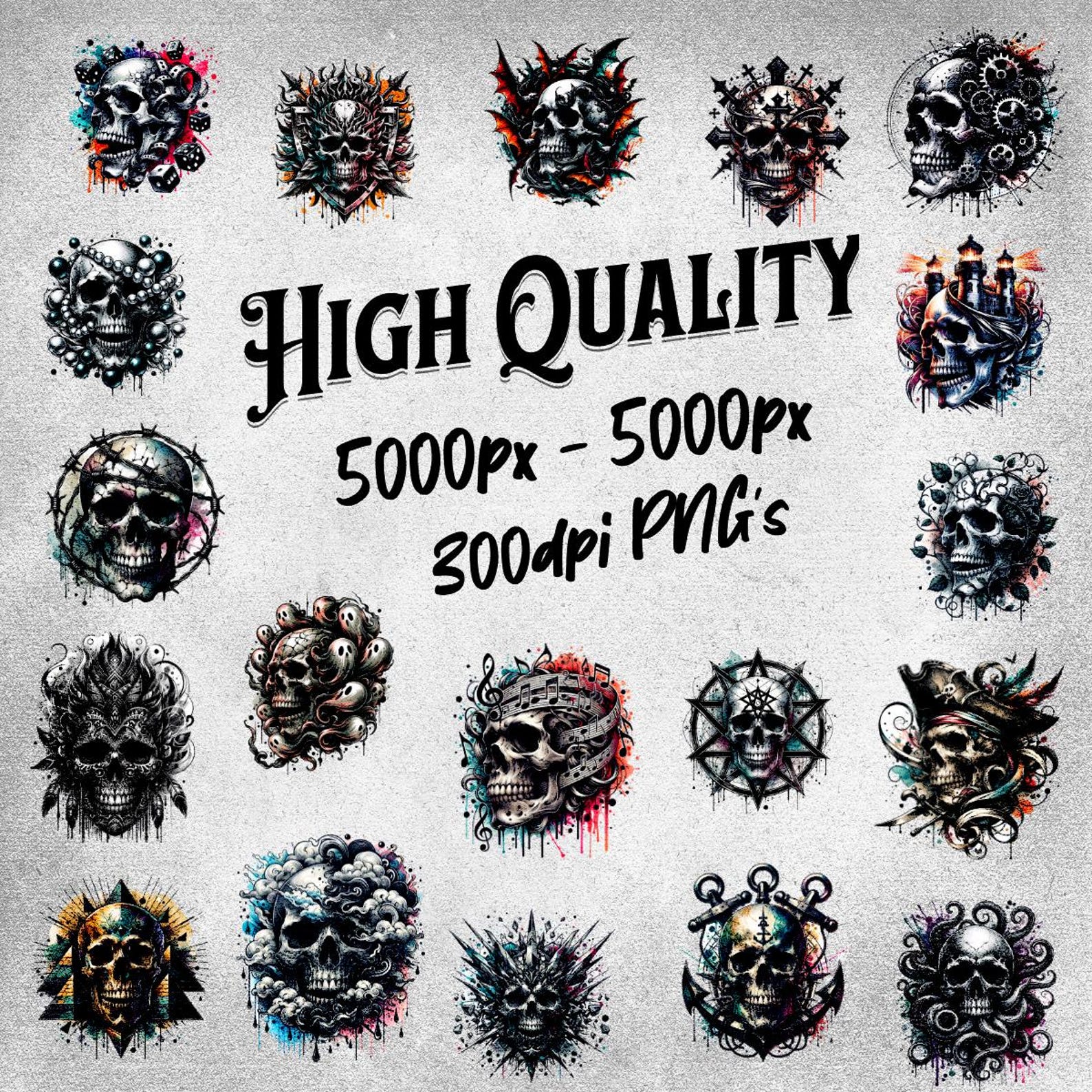 Skull Clipart Pack: 50 Unique Skull Designs With Roses, Snakes, Wings ...