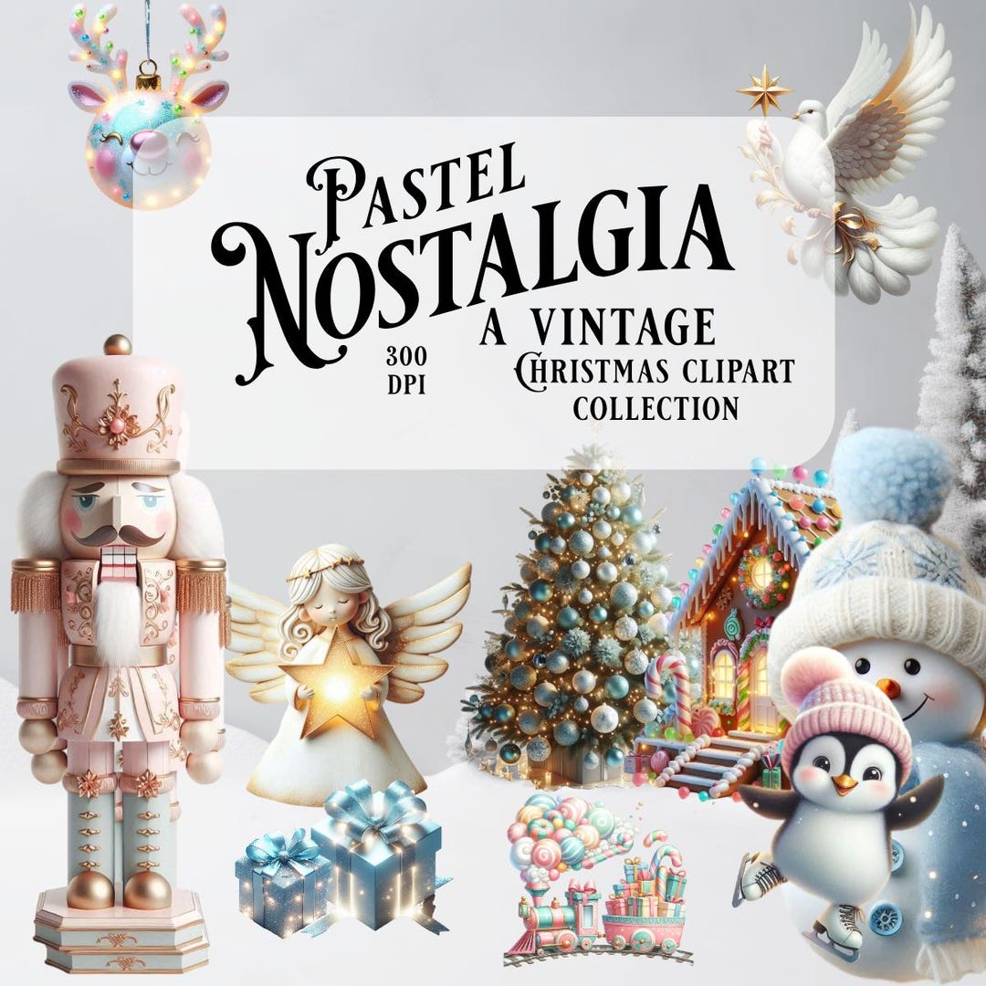 Pastel Nostalgia Vintage Christmas Clipart Collection, Christmas Art ...