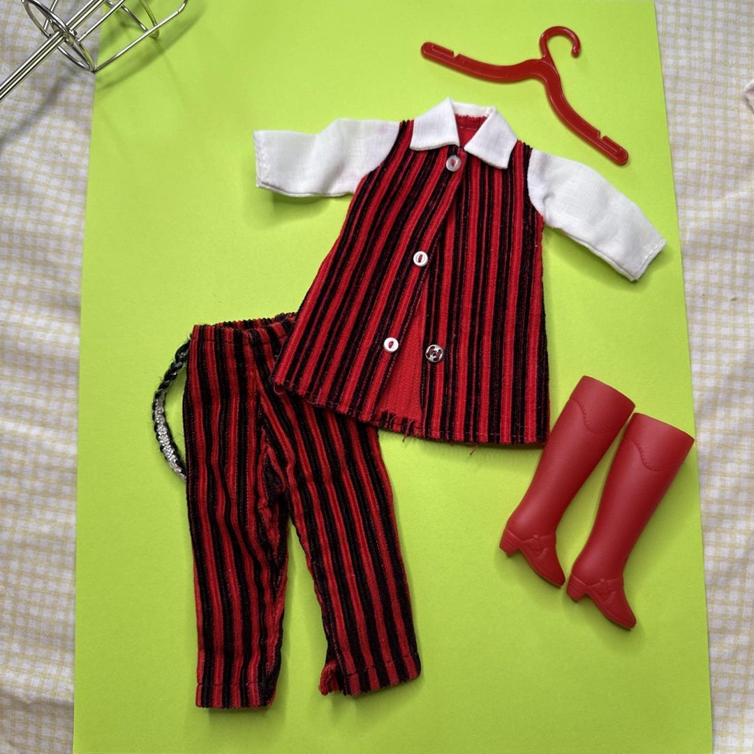 Barbie 1970's Clone Maddie Mod Style Red Black Corduroy Stripe & Gogo ...