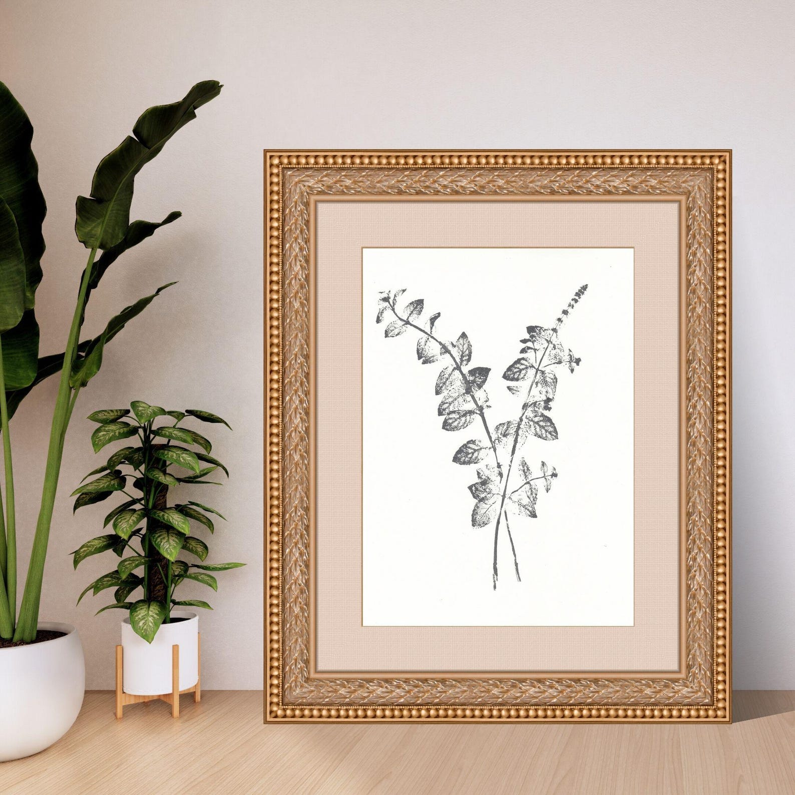 Strawberry Mint Monoprint, Botanical Print, Original Art, 8 X 10 Inch ...