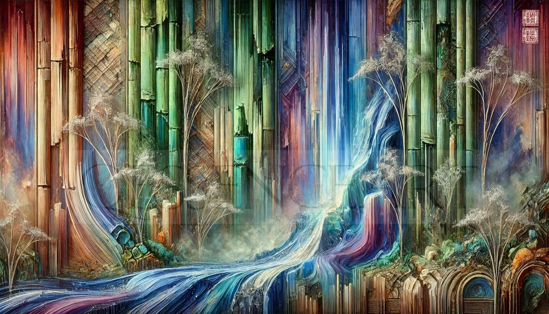 Energetic Flow - Bamboo and Waterfall Feng Shui Landscape Art - Etsy