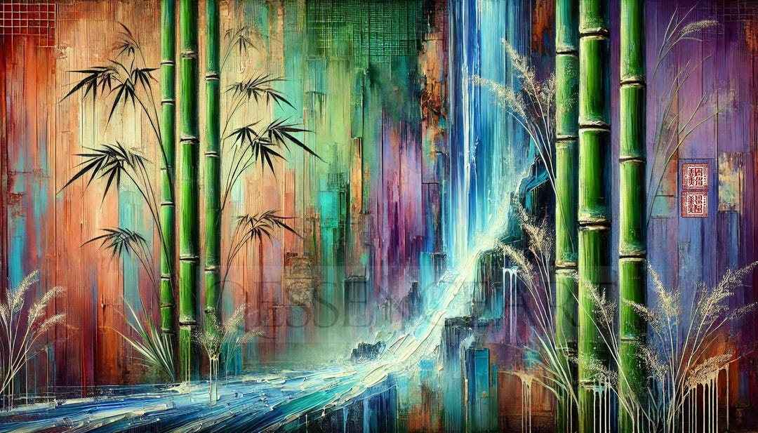 Prosperity Waterfall and Bamboo Essence - Feng Shui Abstract Art - Etsy