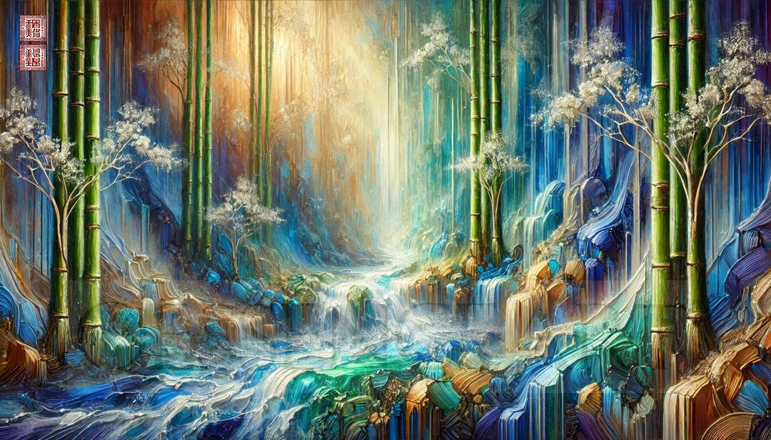 Dynamic Bamboo Cascade - Feng Shui Art for Serenity & Abundance - Etsy