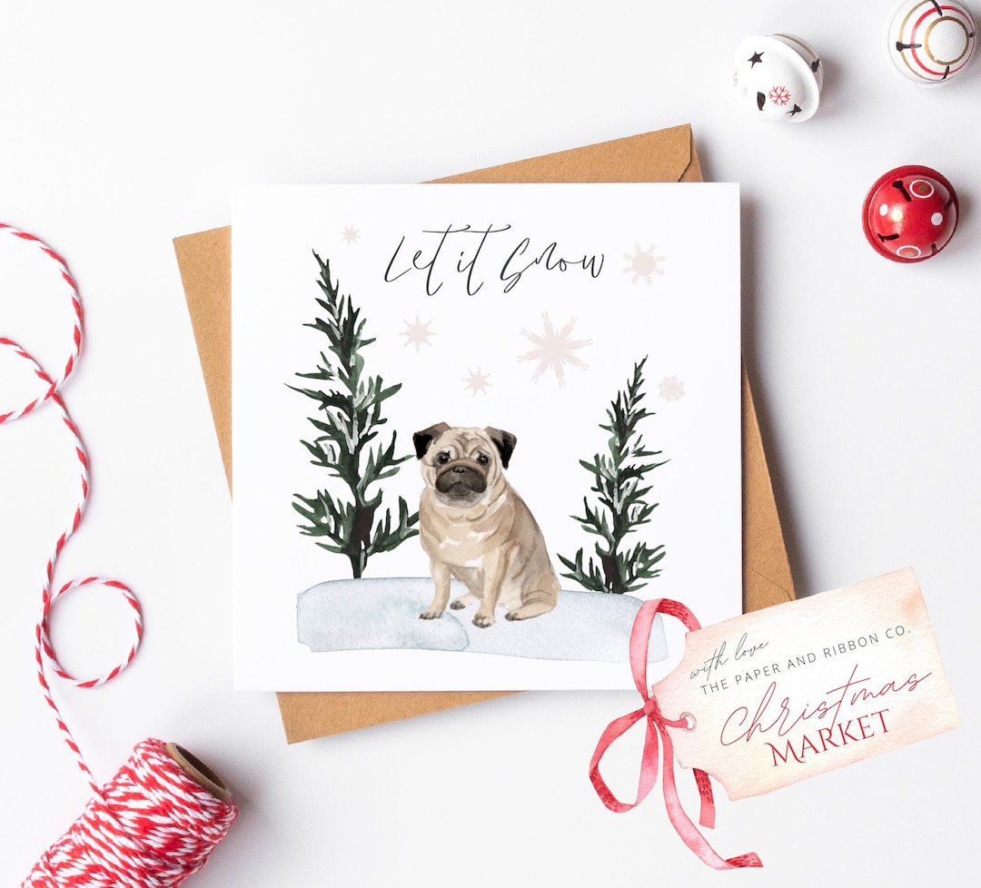 Pug Christmas Card for Dog Parents Pug Dog Christmas Card Dog Mum ...