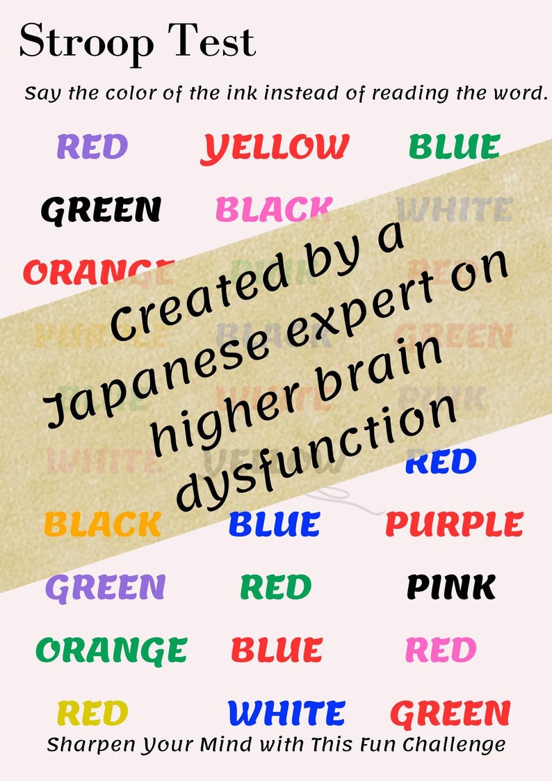 Cognitive Training Game Stroop Test Digital Download for Brain Exercise ...