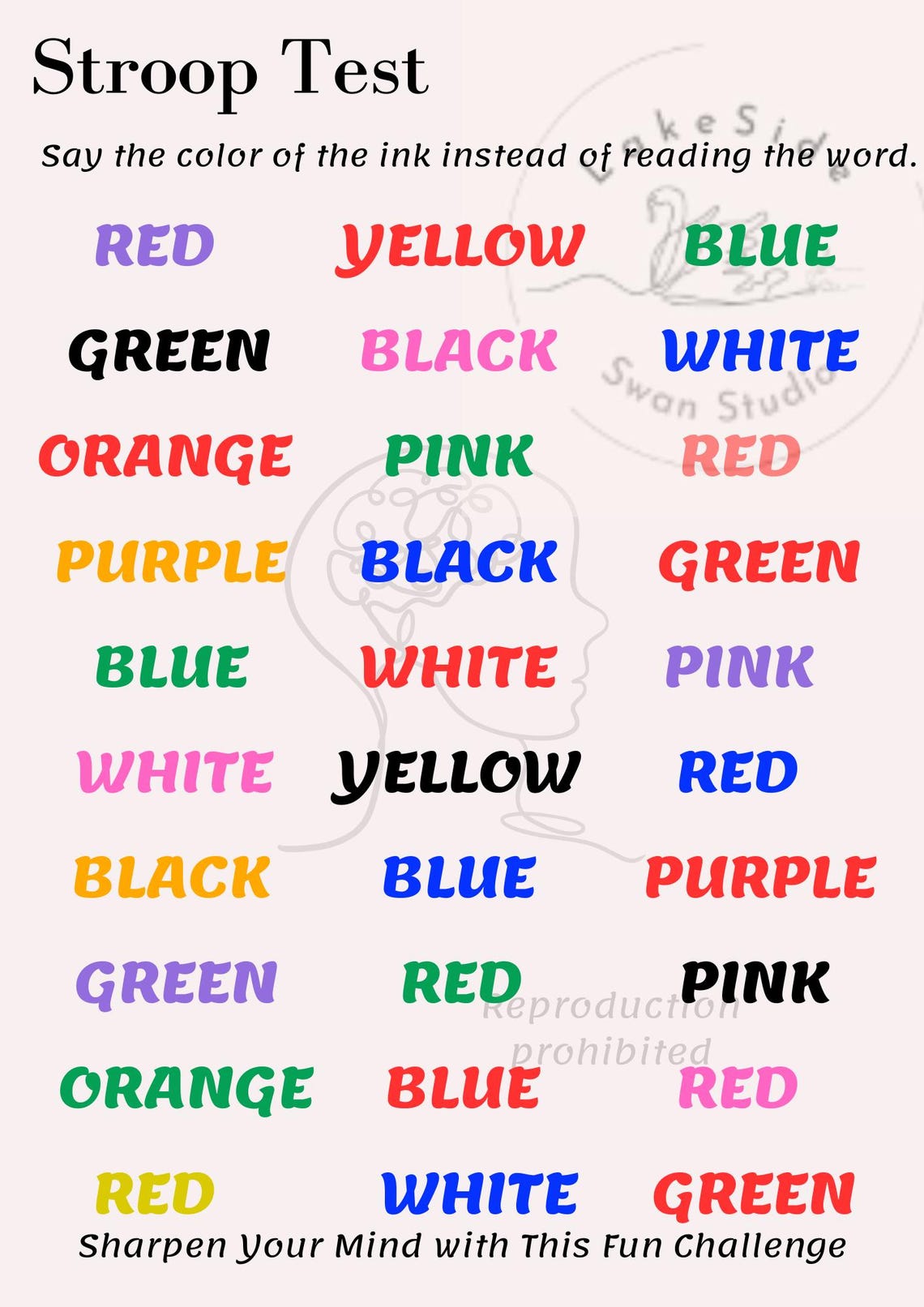 Cognitive Training Game Stroop Test Digital Download for Brain Exercise ...