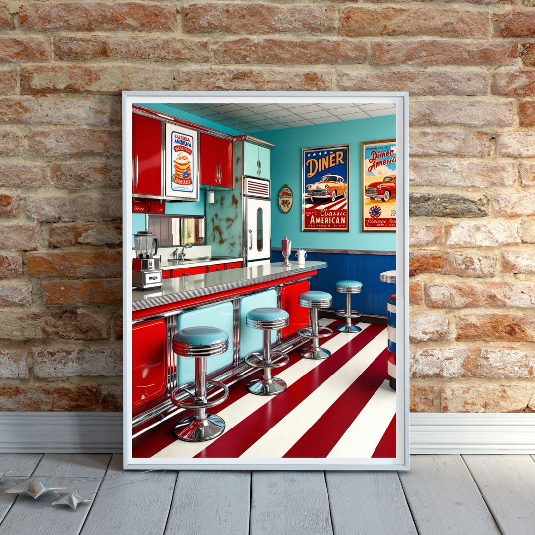 50s Retro American Diner Wall Art – Vintage Cafe Poster, Mid Century ...