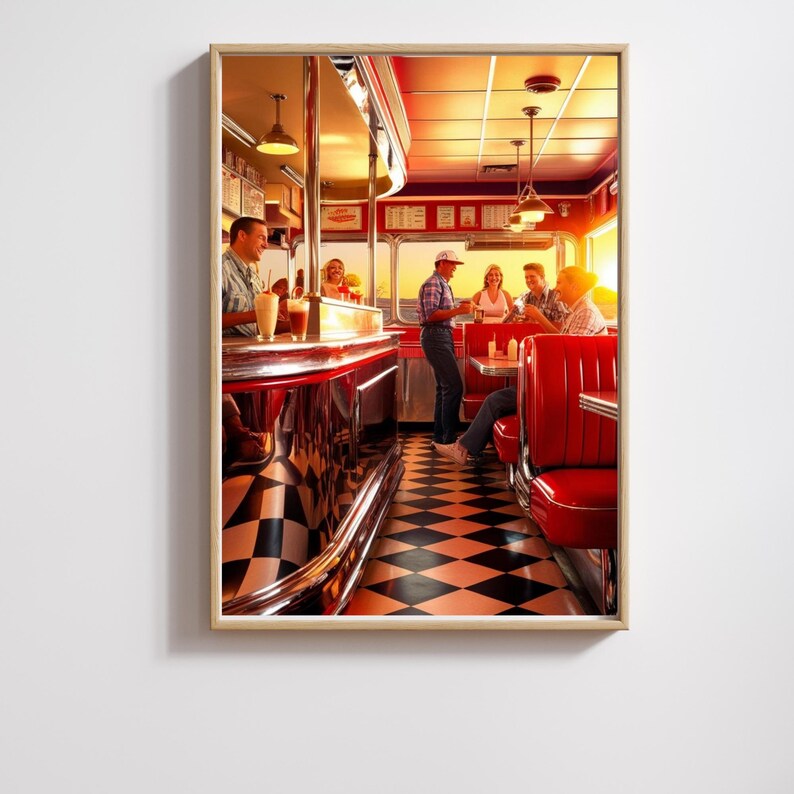 Retro Diner Wall Art Set - 8 A3 Posters - Vintage 50s Diner Print ...
