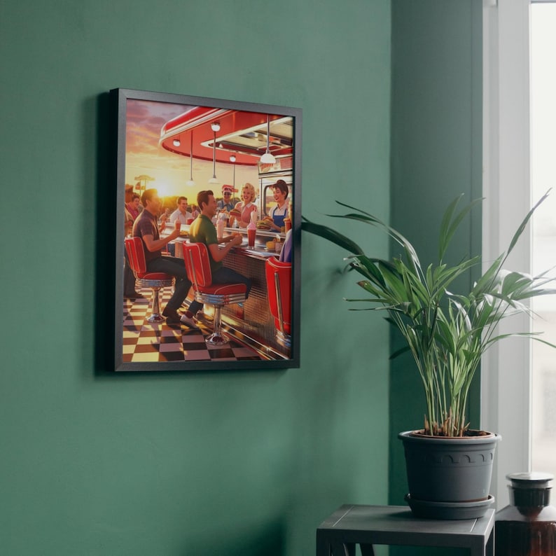 Retro Diner Wall Art Set - 8 A3 Posters - Vintage 50s Diner Print ...